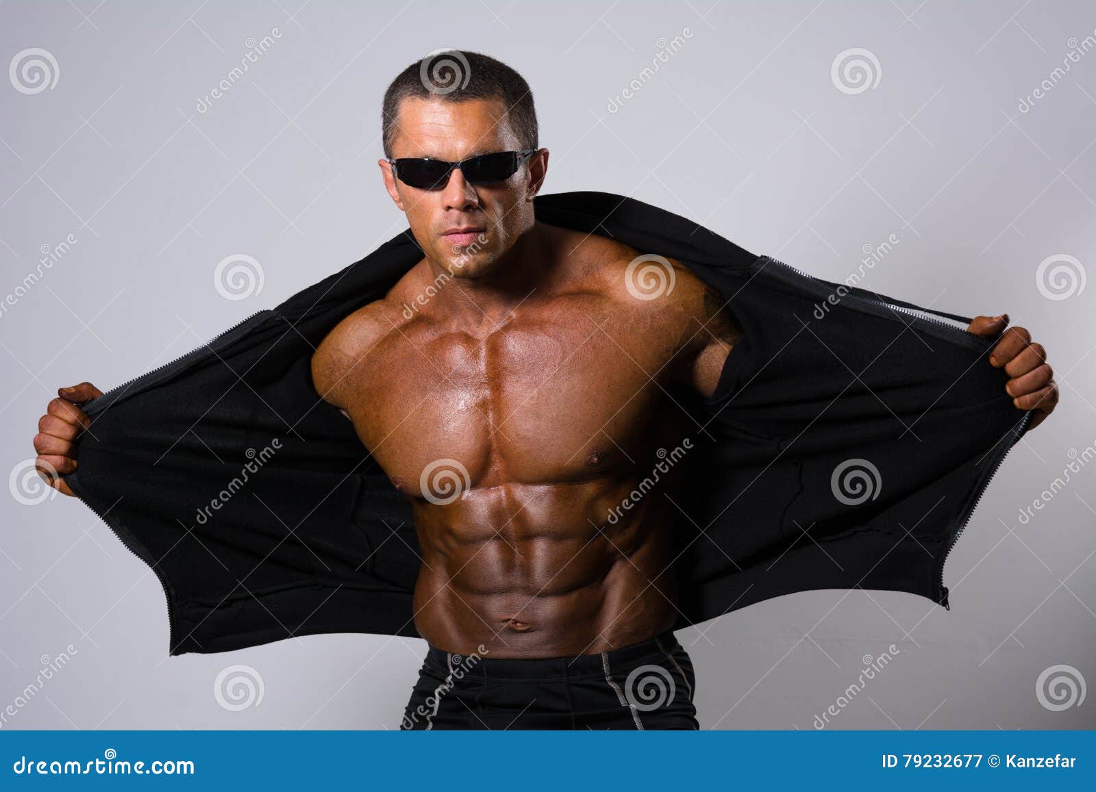 Muscular Man Opening Jacket Stock Image - Image of flexing, body: 79232677