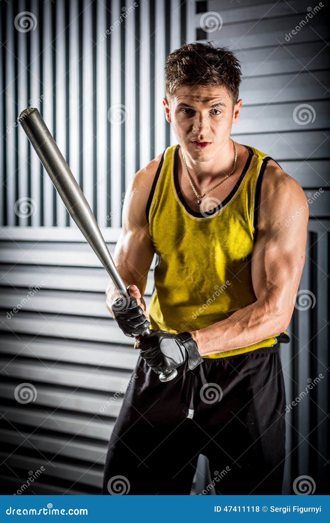 Muscular Man Posing with a Bat Stock Photo - Image of human, force ...