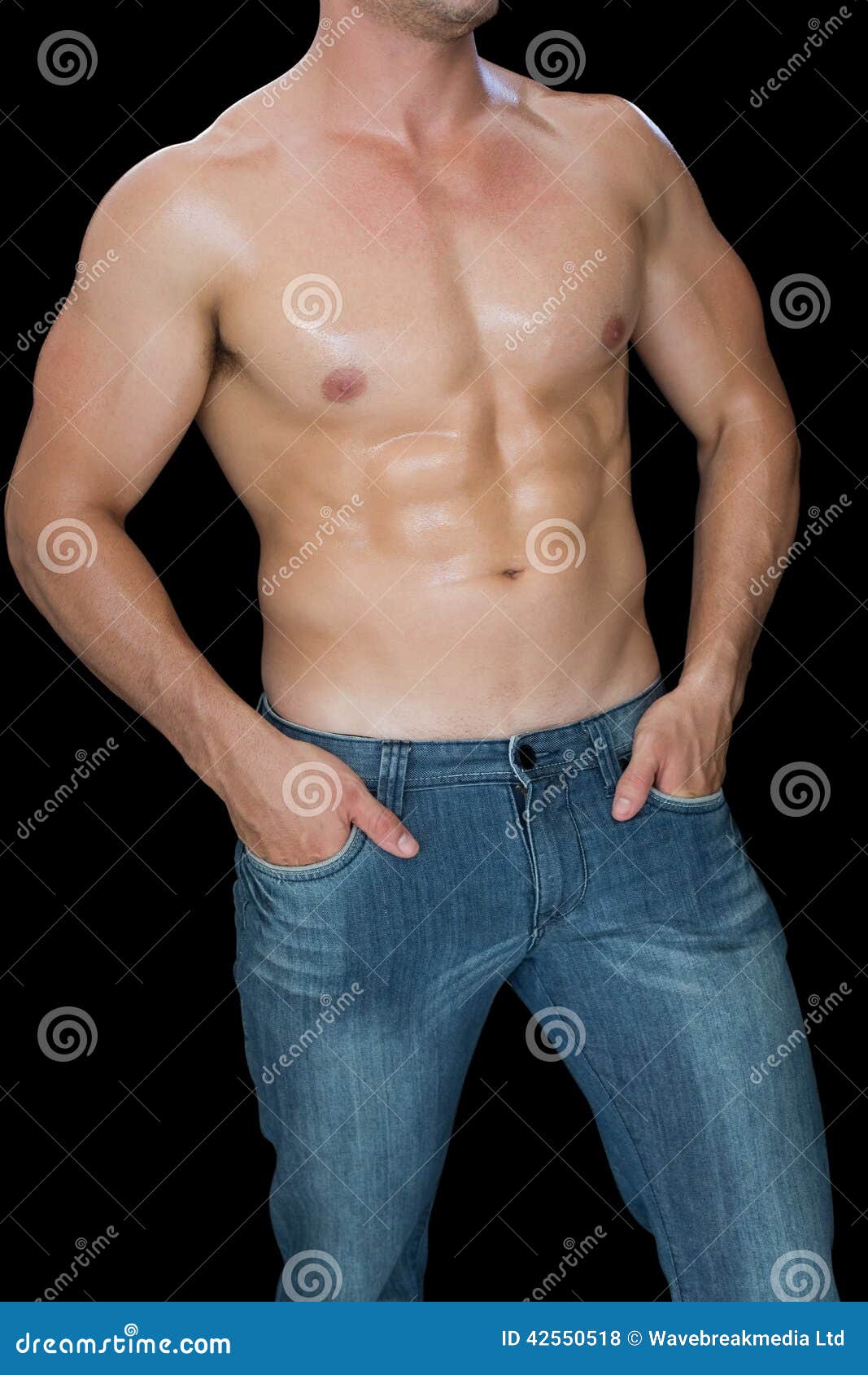 Muscular Man Posing in Blue Jeans Stock Photo - Image of health ...