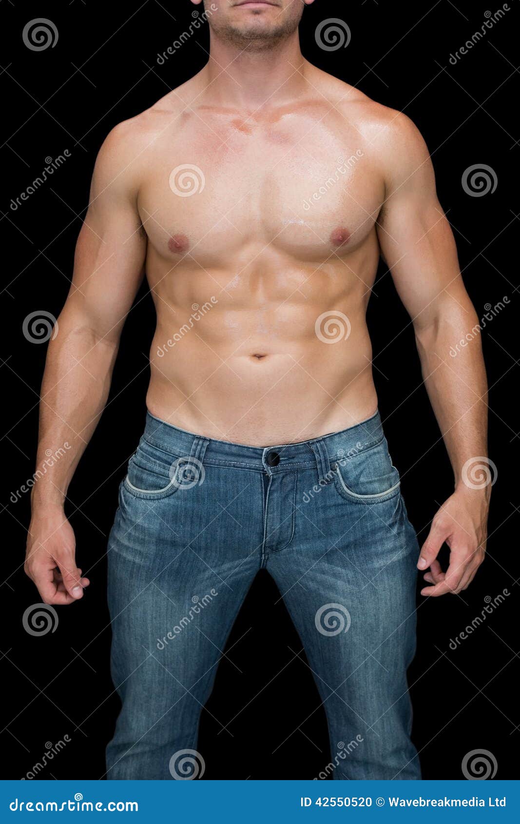 Muscular Man Posing in Blue Jeans Stock Photo - Image of bodybuilder ...