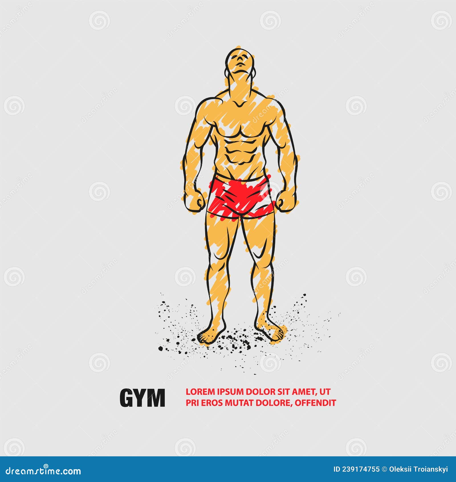 Muscular Man Posing with Head Up. Vector Outline of Bodybuilder ...