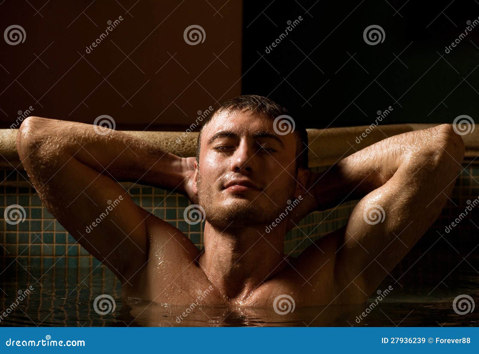 Muscular Man Posing In The Swimming Pool Stock Image Image Of Bristle