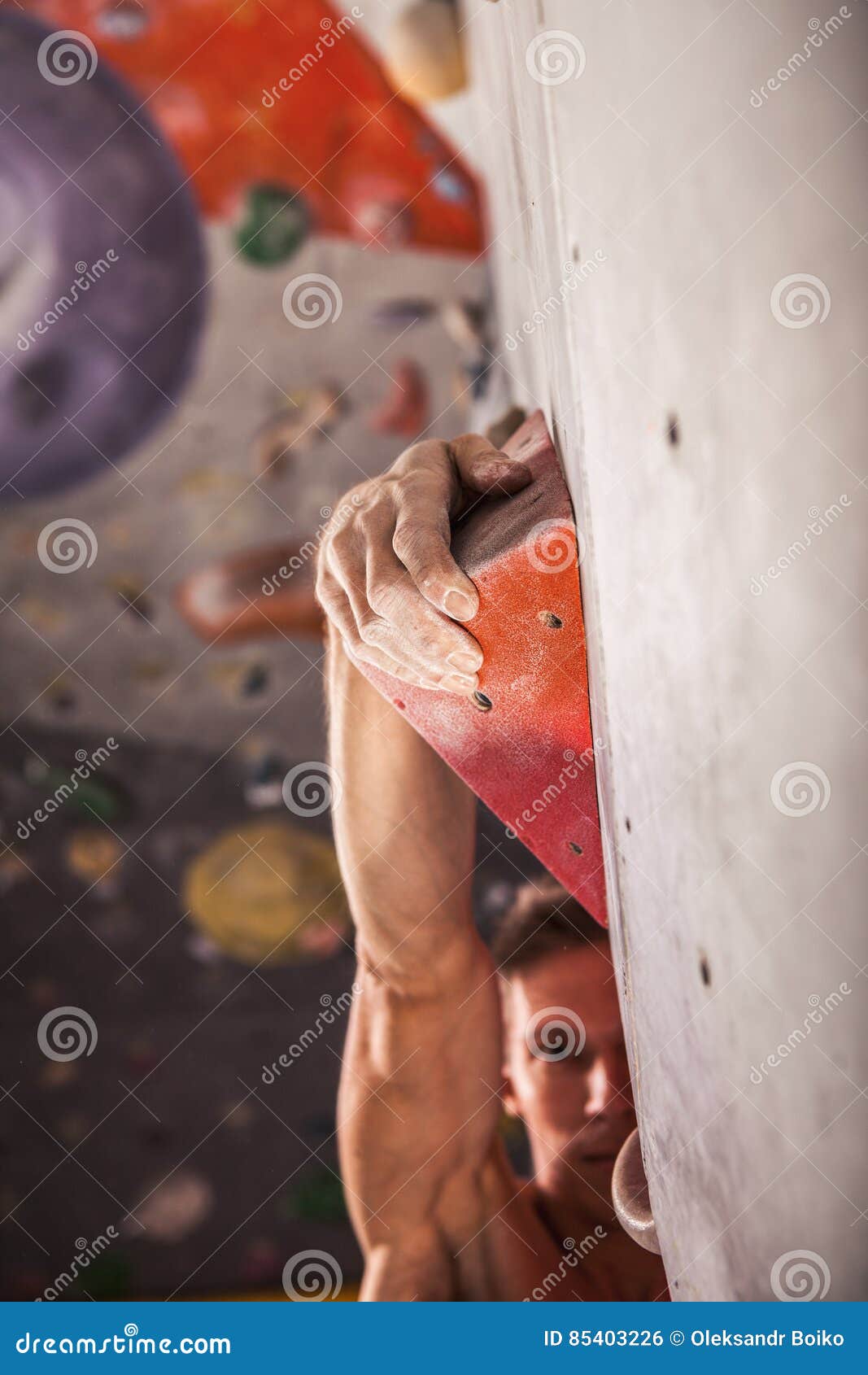 Muscular Man Practicing Rock-climbing Stock Photo - Image of indoor ...