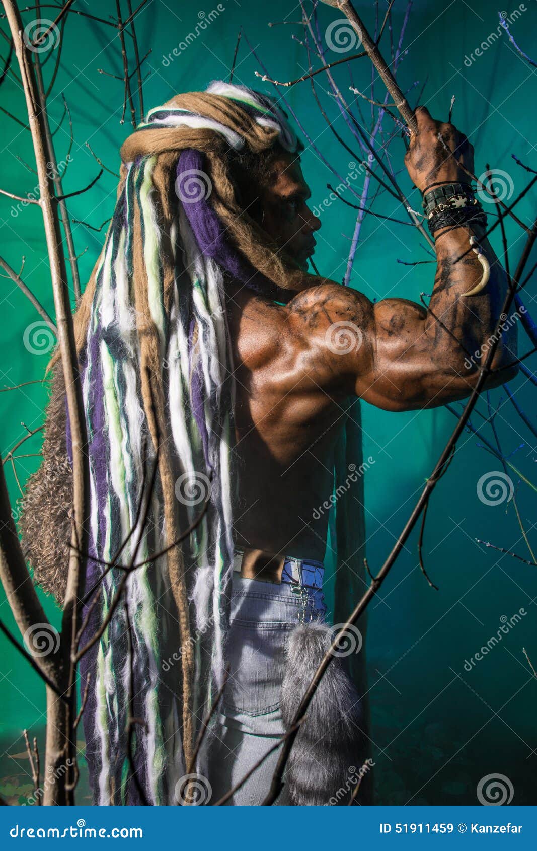Muscular Man With Dreadlocks Werewolf On A Colorful Background W ...