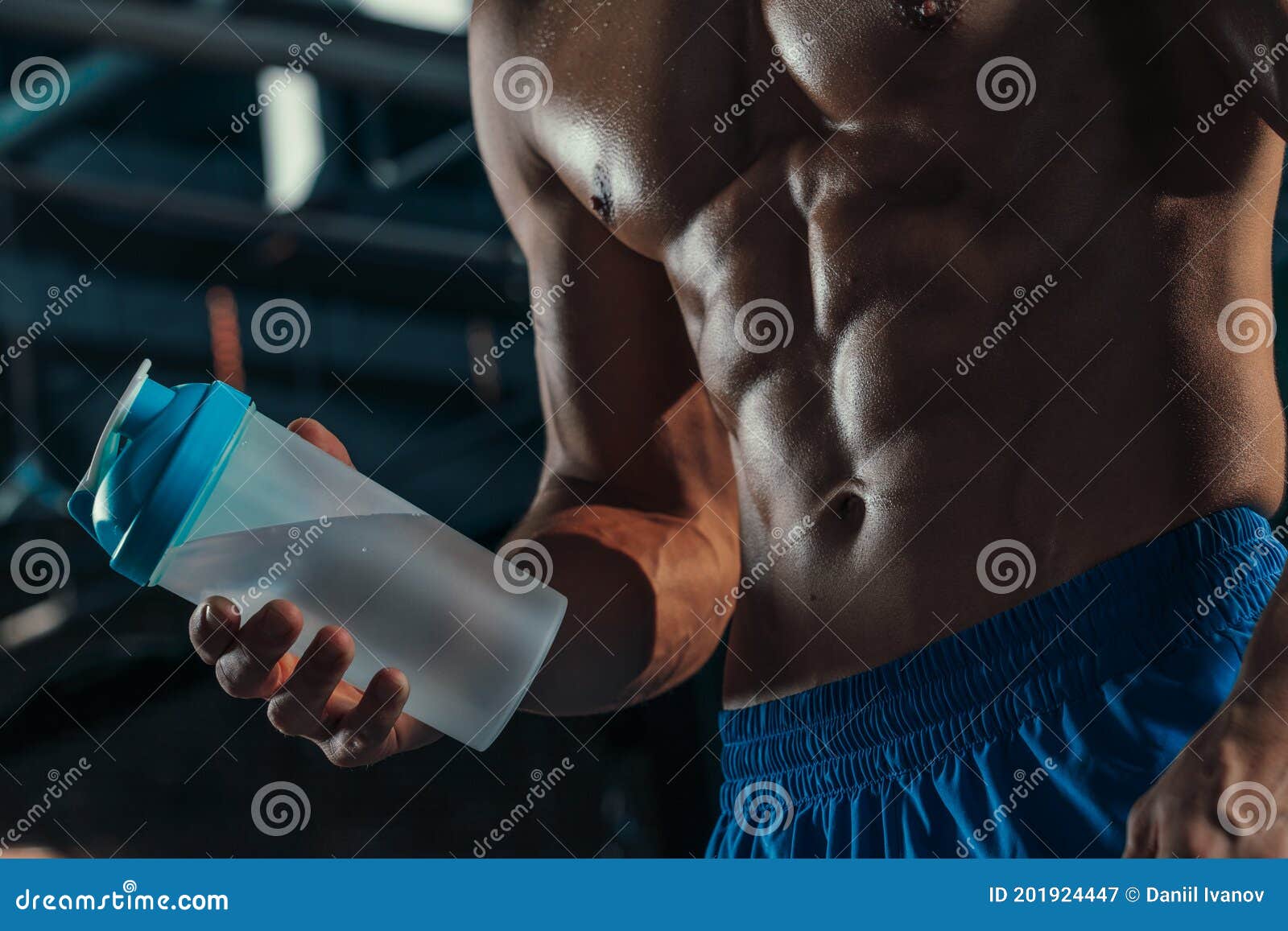 Muscular Man with Protein Drink in Shaker Stock Image - Image of power ...