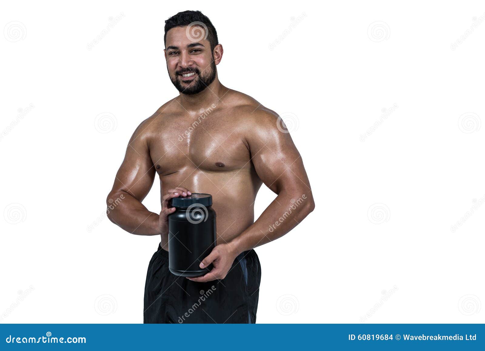 Muscular Man with Protein Powder Stock Photo - Image of sportswear ...