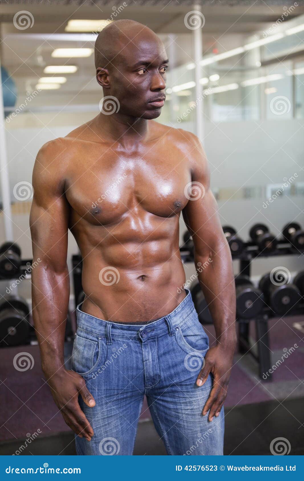 Muscular Man with Reflection Looking Away Stock Image - Image of three ...