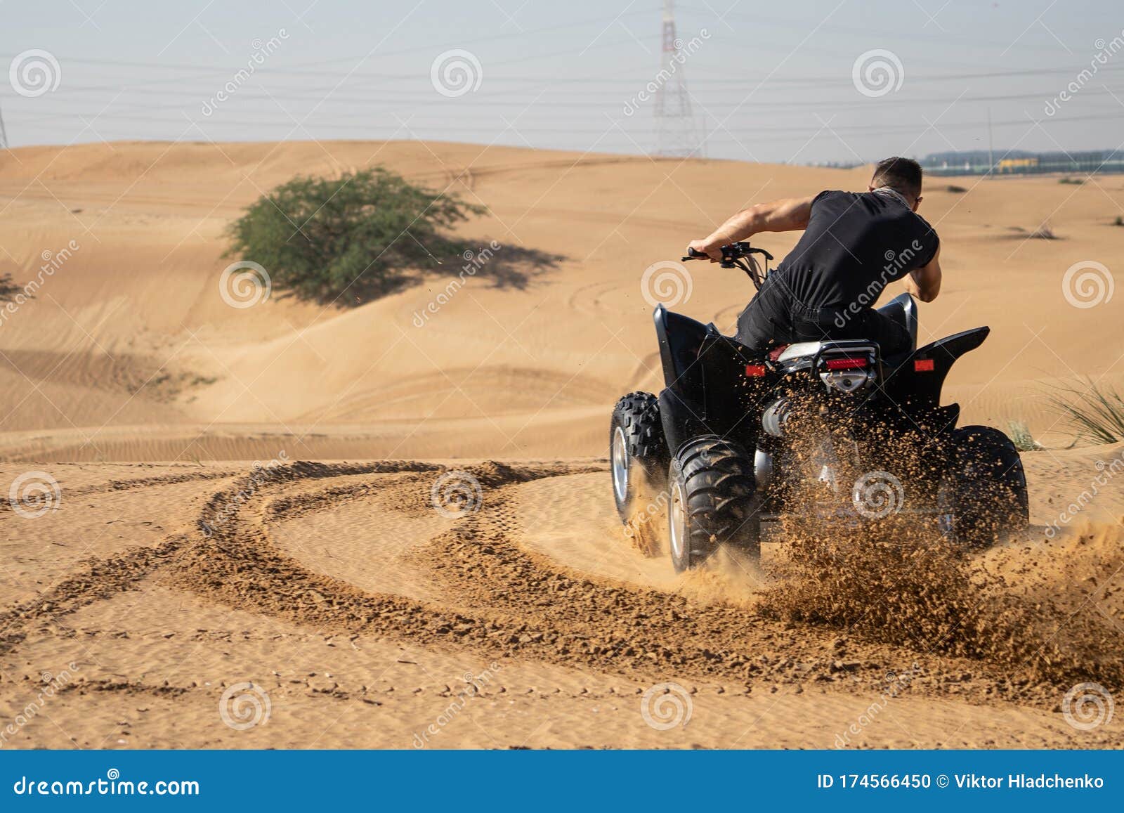 Muscular Man Riding Atv in the Desert Stock Photo - Image of speed ...