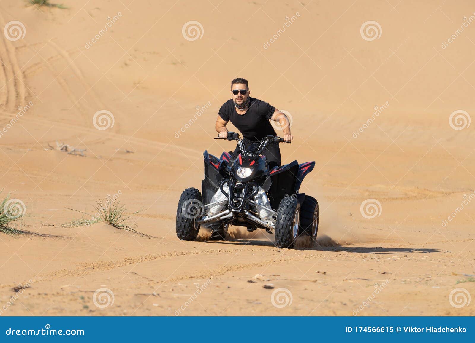 Muscular Man Riding Atv in the Desert Stock Image - Image of sport ...