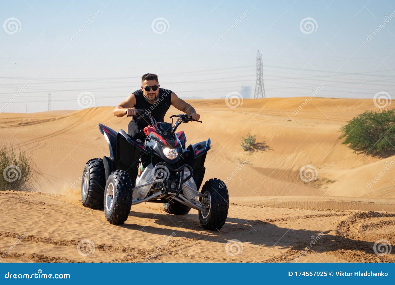 Muscular Man Riding Atv in the Desert Stock Image - Image of speed ...