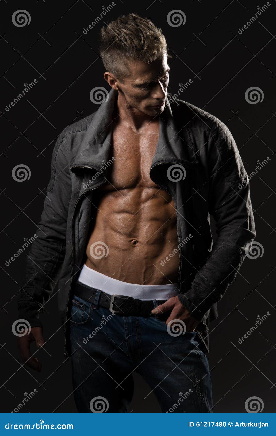 Muscular man in shadow stock photo. Image of male, exercise - 61217480