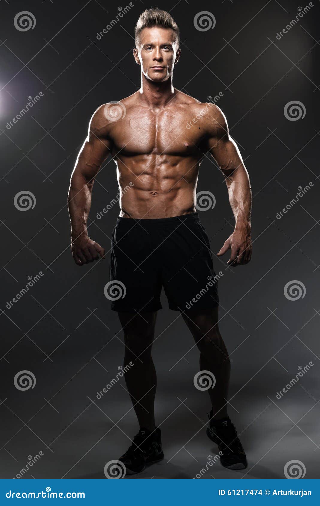 Muscular man in shadow stock photo. Image of body, naked - 61217474