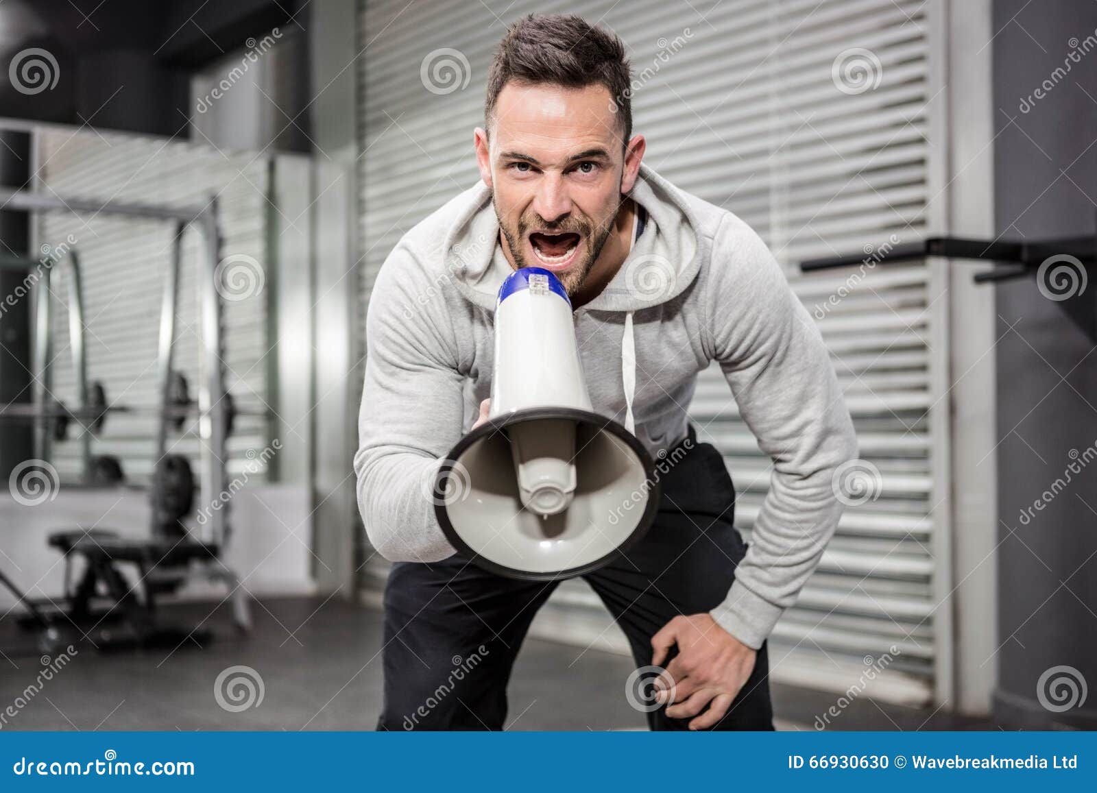 Muscular Man Shouting on Megaphone Stock Photo - Image of message ...