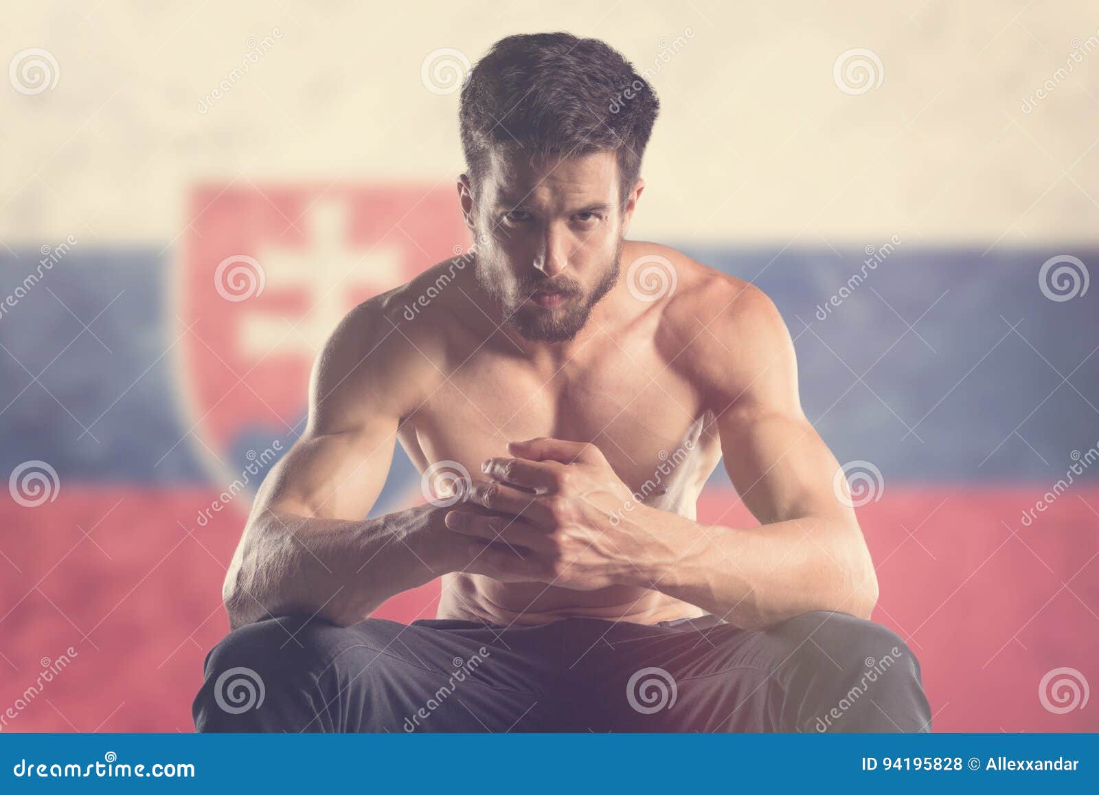 Muscular Man with Slovakia Flag Behind Stock Photo - Image of body ...