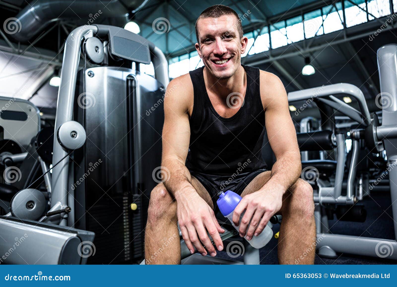 Muscular Man Smiling at Camera Stock Image - Image of happy, club: 65363053