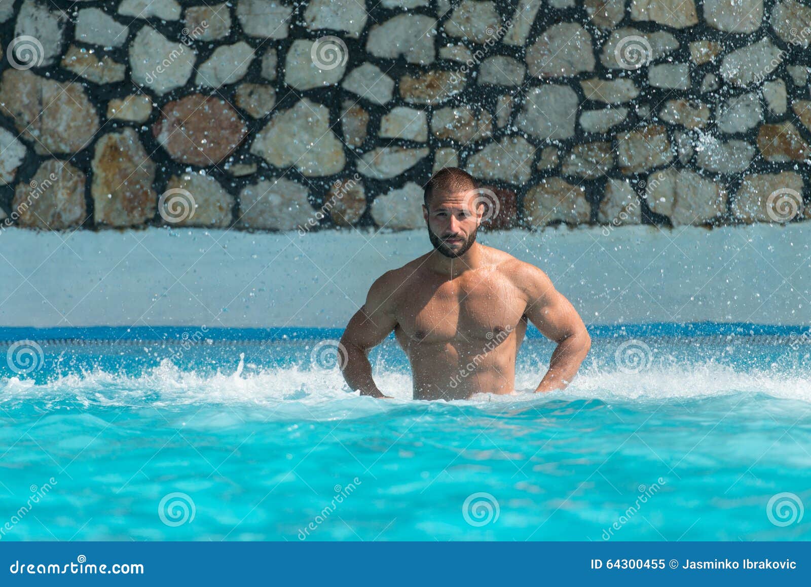 Muscular Man Standing Under a Water Stock Image - Image of caucasian ...
