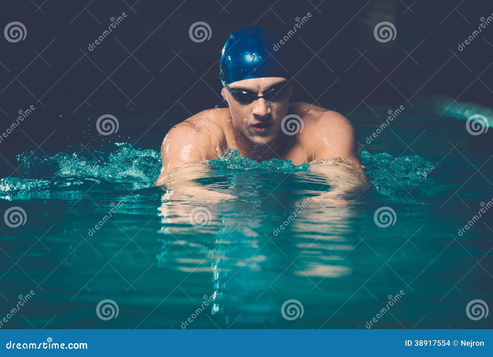 Muscular Man in Swimming Pool Stock Photo - Image of competition ...