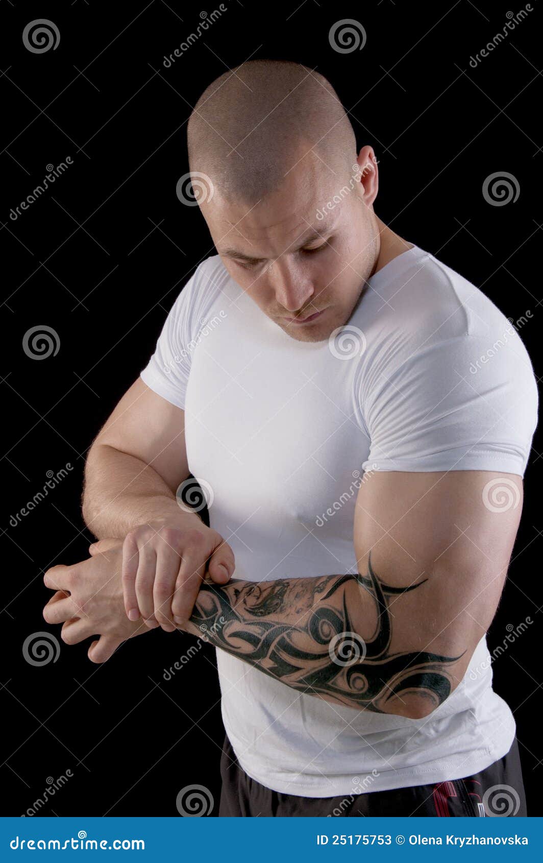 Muscular man with tattoo stock image. Image of exercising - 25175753