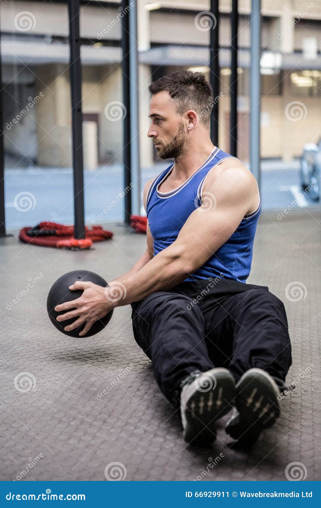 Muscular Man Training with Exercise Ball Stock Image - Image of person ...