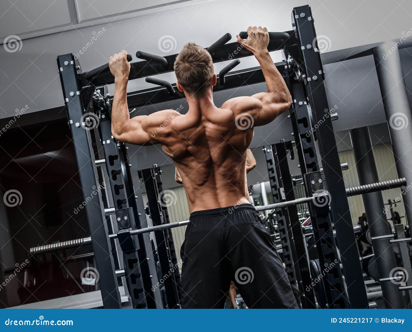 Muscular Man during Workout in the Gym Stock Image - Image of ...