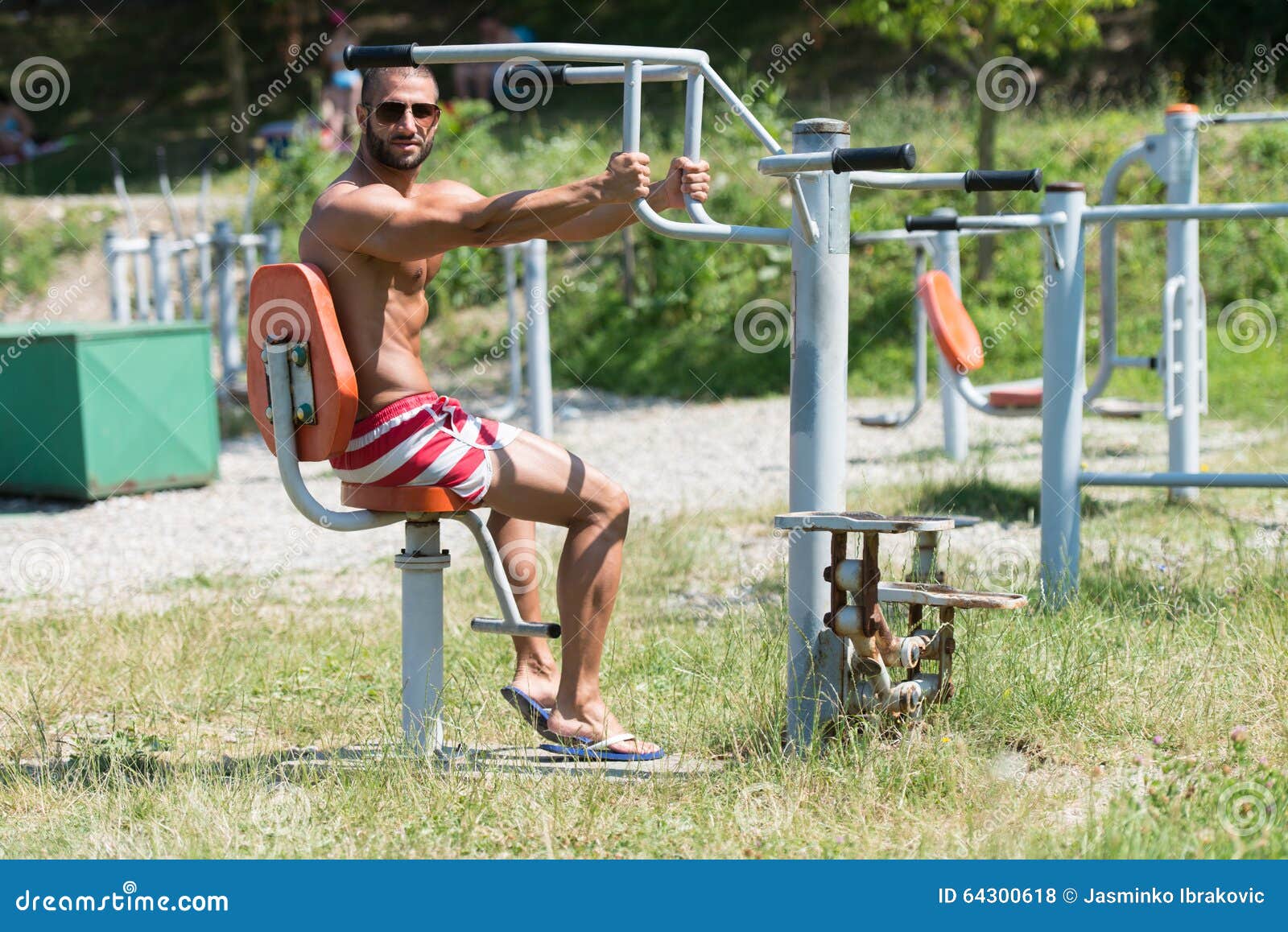 Muscular Man Training on the Playground in Park Stock Photo - Image of ...