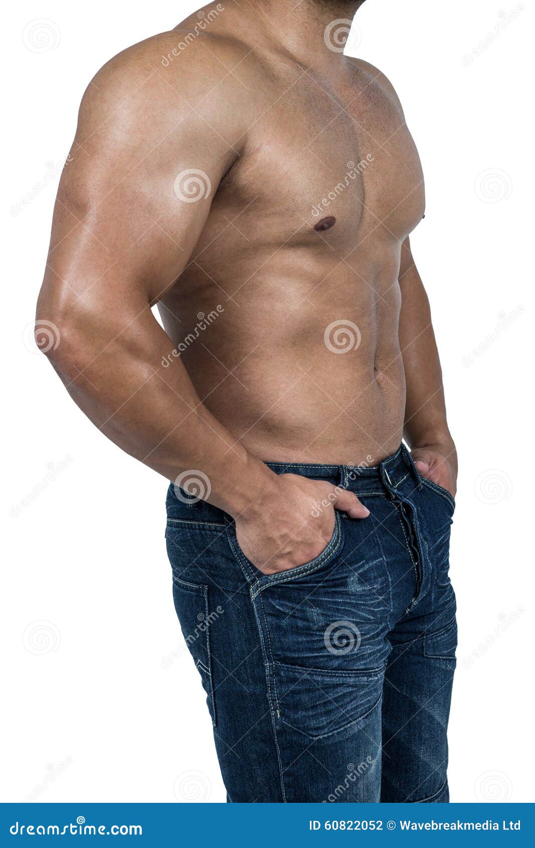 Muscular Man Wearing Blue Jeans Stock Photo - Image of athletic ...