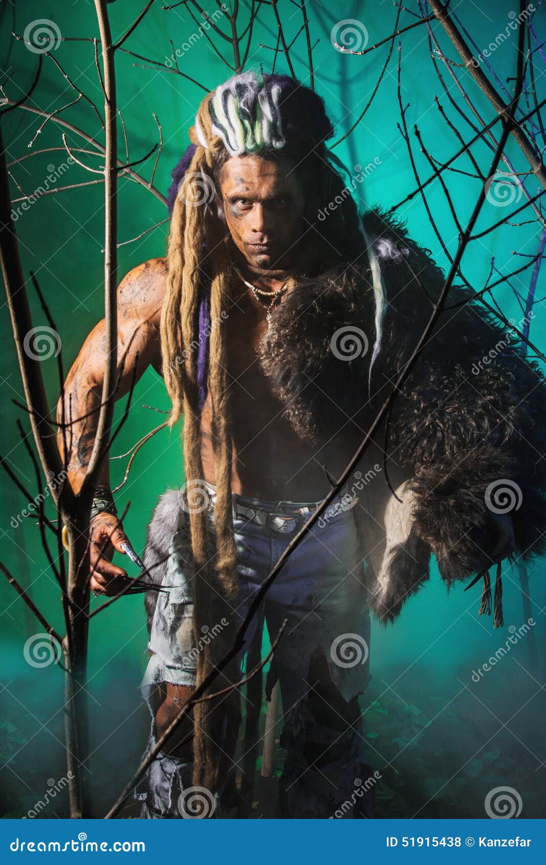 Muscular Werewolf With Dreadlocks With Long Nails Among The Bran Stock ...