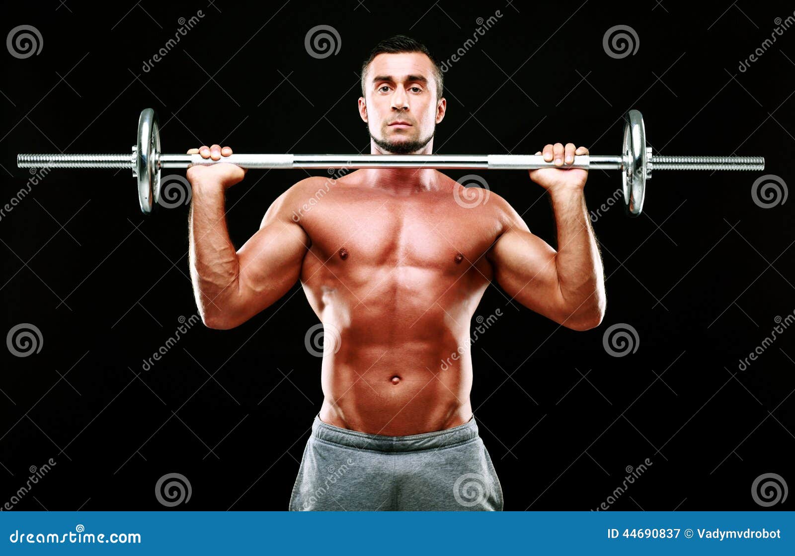 Muscular Man Working Out with Barbell Stock Image - Image of ...
