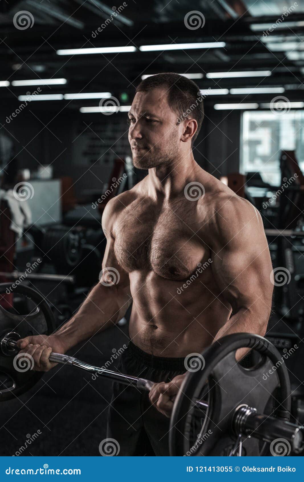 Muscular Man Working Out in Gym Stock Image - Image of athlete, heavy ...