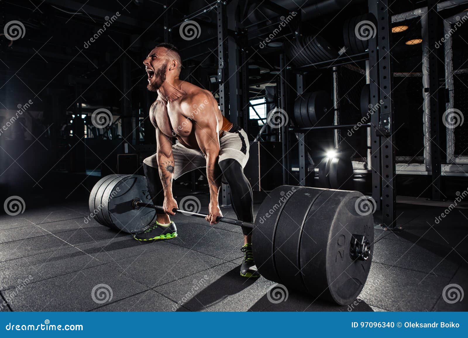 Muscular Men Lifting Deadlift Stock Photo - Image of sportsman, cross ...