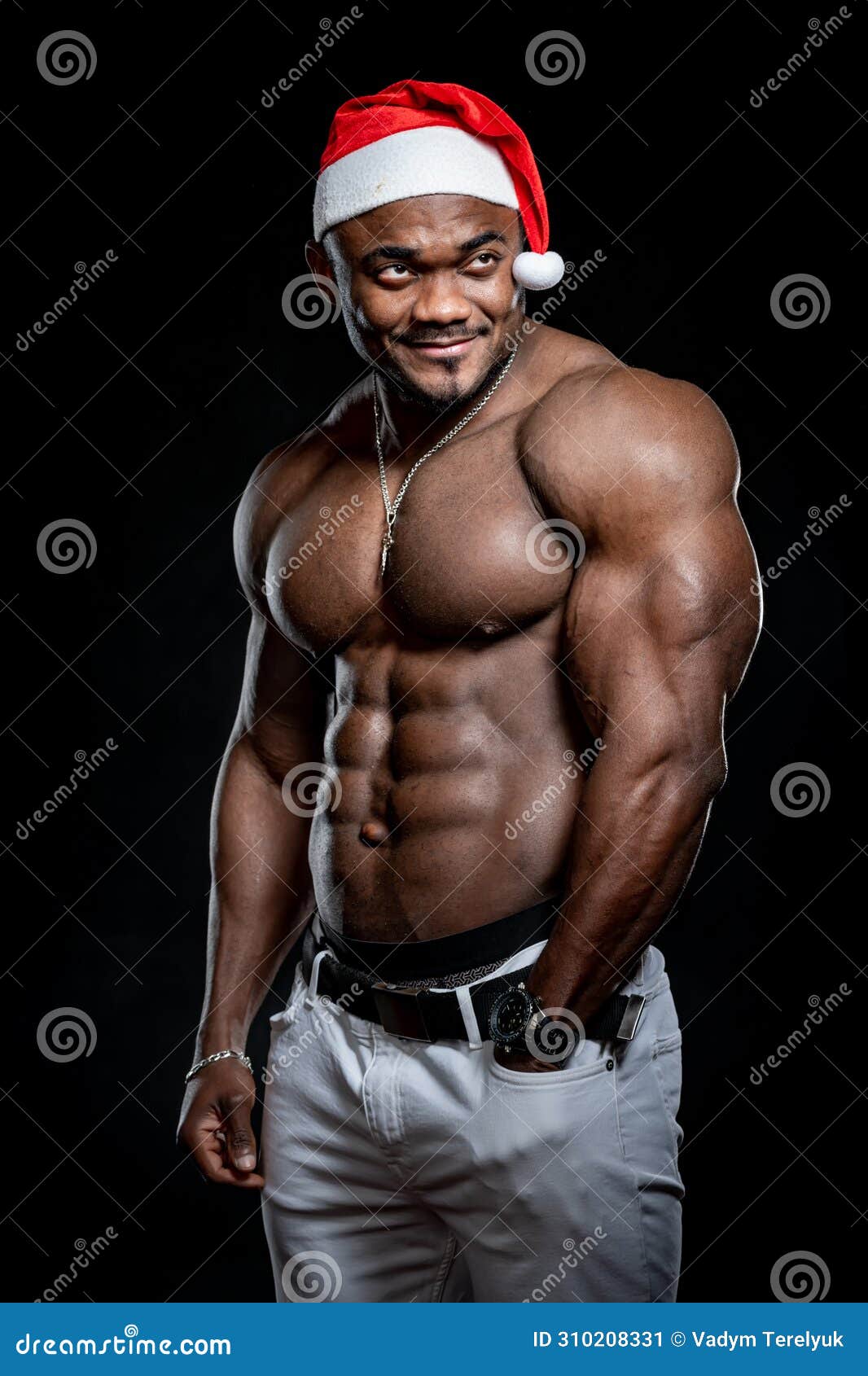 Muscular Naked Santa Claus Posing for Camera Stock Image - Image of ...