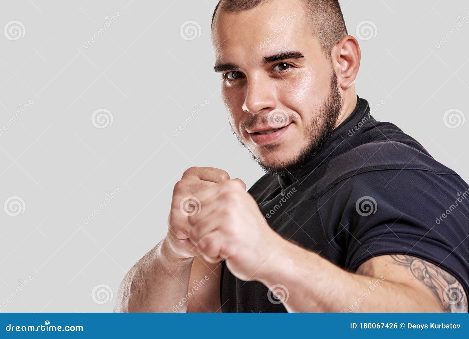 Muscular Powerful Kick-boxer Stock Photo - Image of lightgray, fight ...