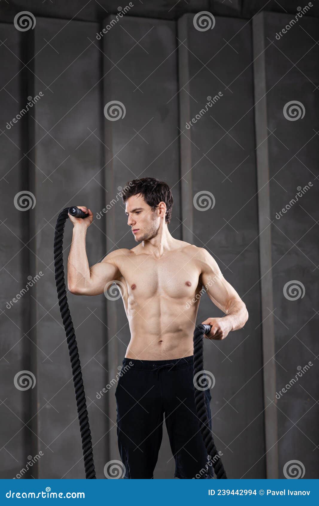 Muscular Powerful Man Training with Rope Stock Photo - Image of healthy ...