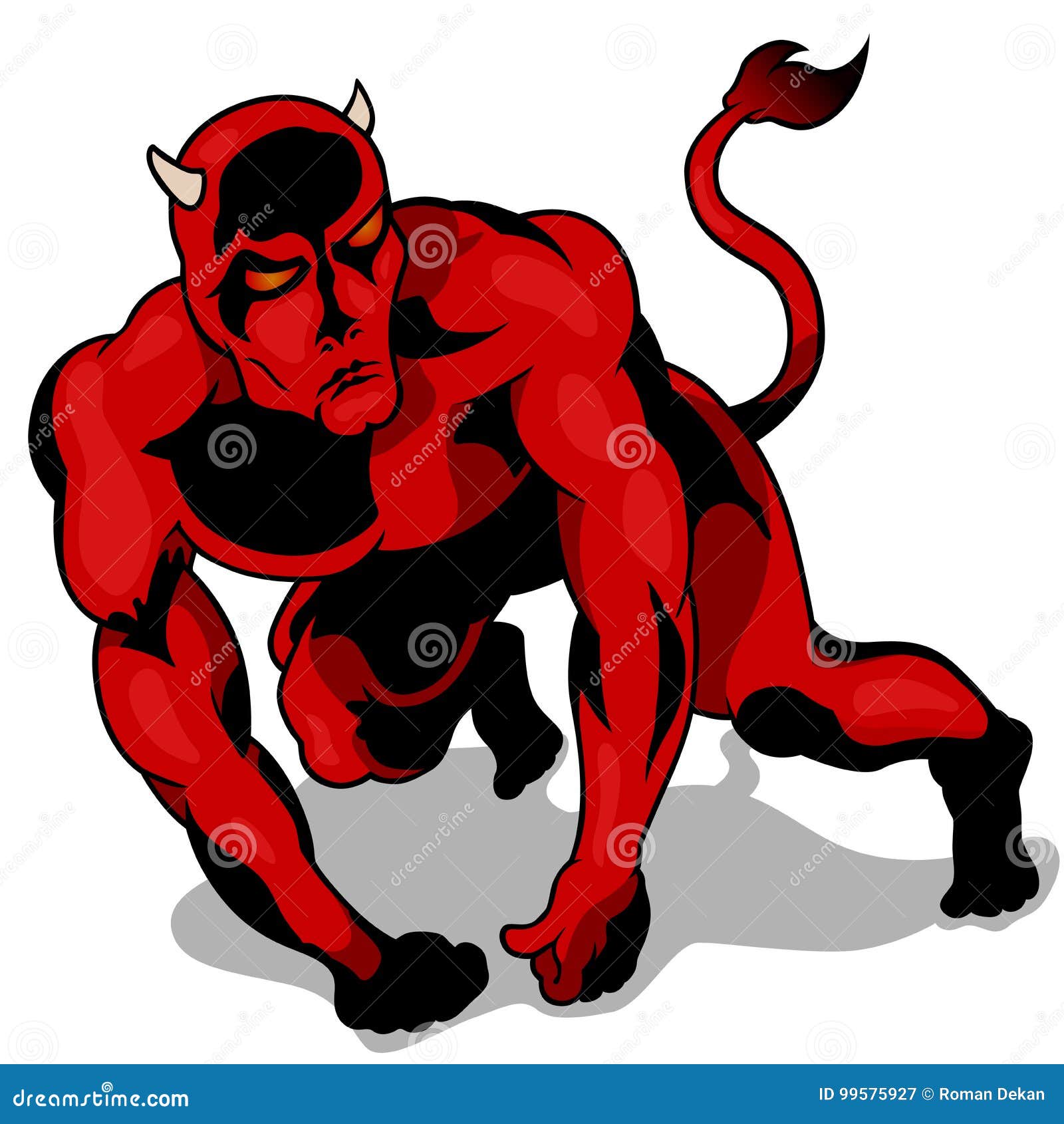 Devil Muscular Strong Man With Horns And Tail From Back View Vector ...