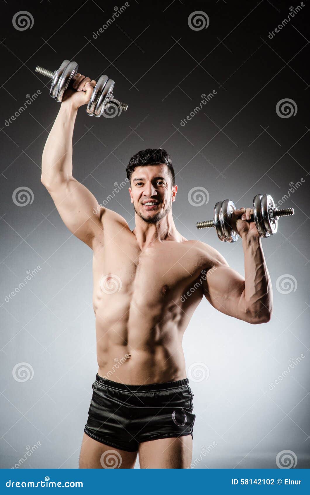 Muscular Ripped Bodybuilder Stock Photo - Image of fitness, dumbbells ...