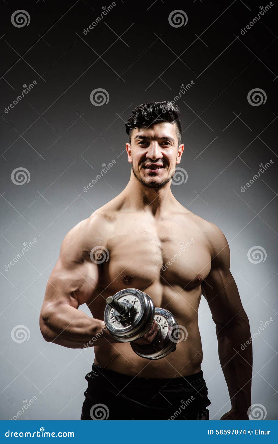 Muscular Ripped Bodybuilder with Dumbbells Stock Photo - Image of adult ...