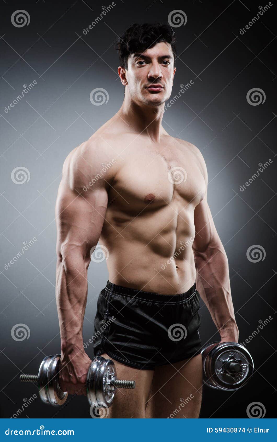 Muscular Ripped Bodybuilder with Dumbbells Stock Photo - Image of bicep ...