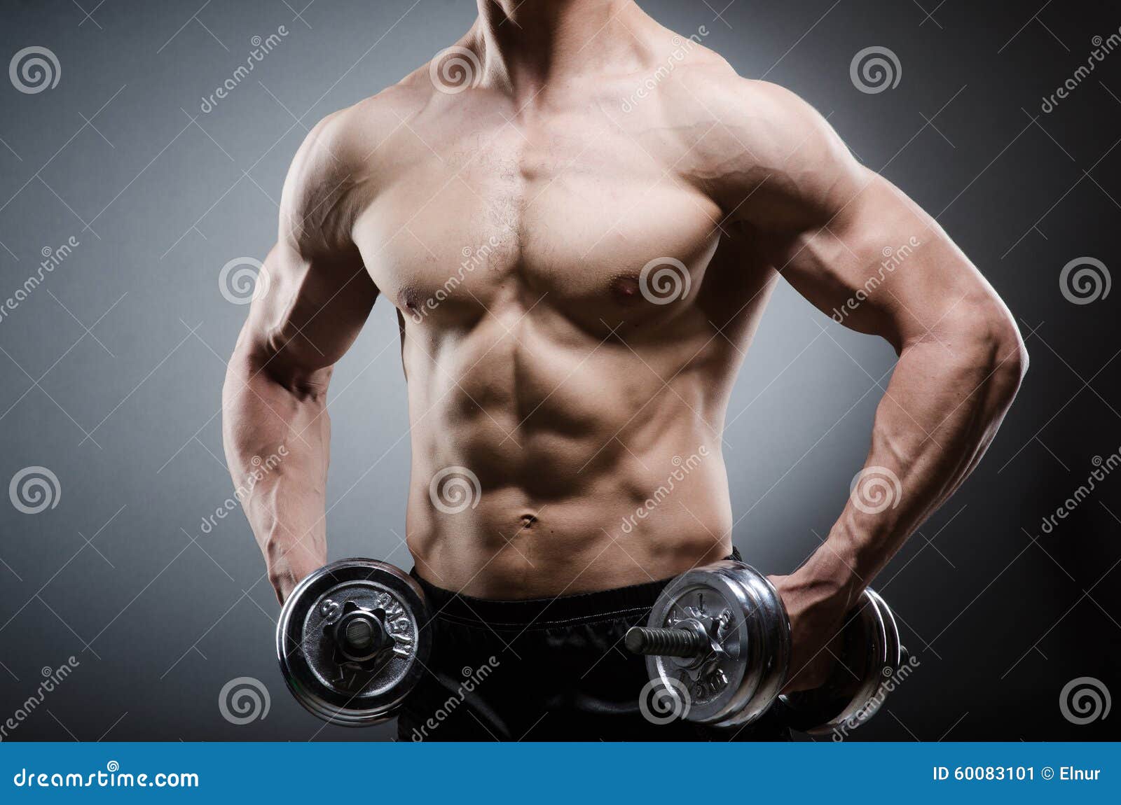 Muscular Ripped Bodybuilder with Dumbbells Stock Image - Image of ...