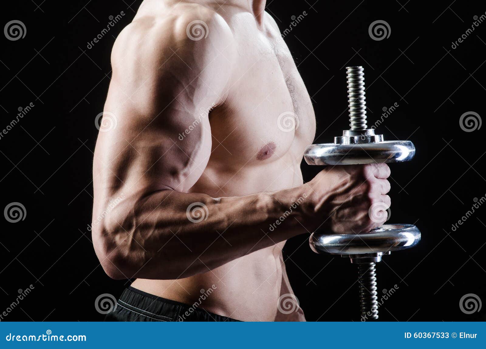 Muscular Ripped Bodybuilder with Dumbbells Stock Image - Image of sport ...
