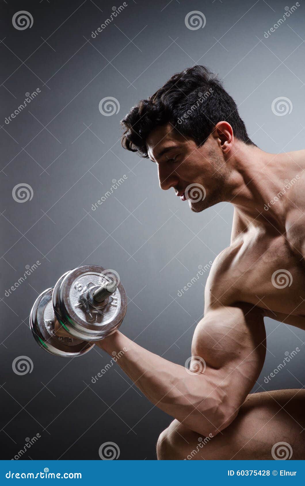 Muscular Ripped Bodybuilder with Dumbbells Stock Photo - Image of ...