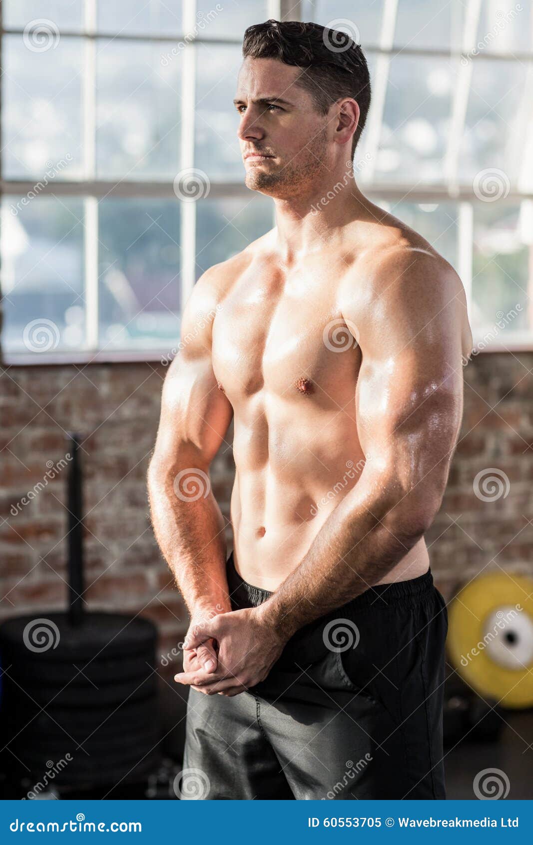 Muscular Serious Man Posing in Crossfit Gym Stock Image - Image of ...