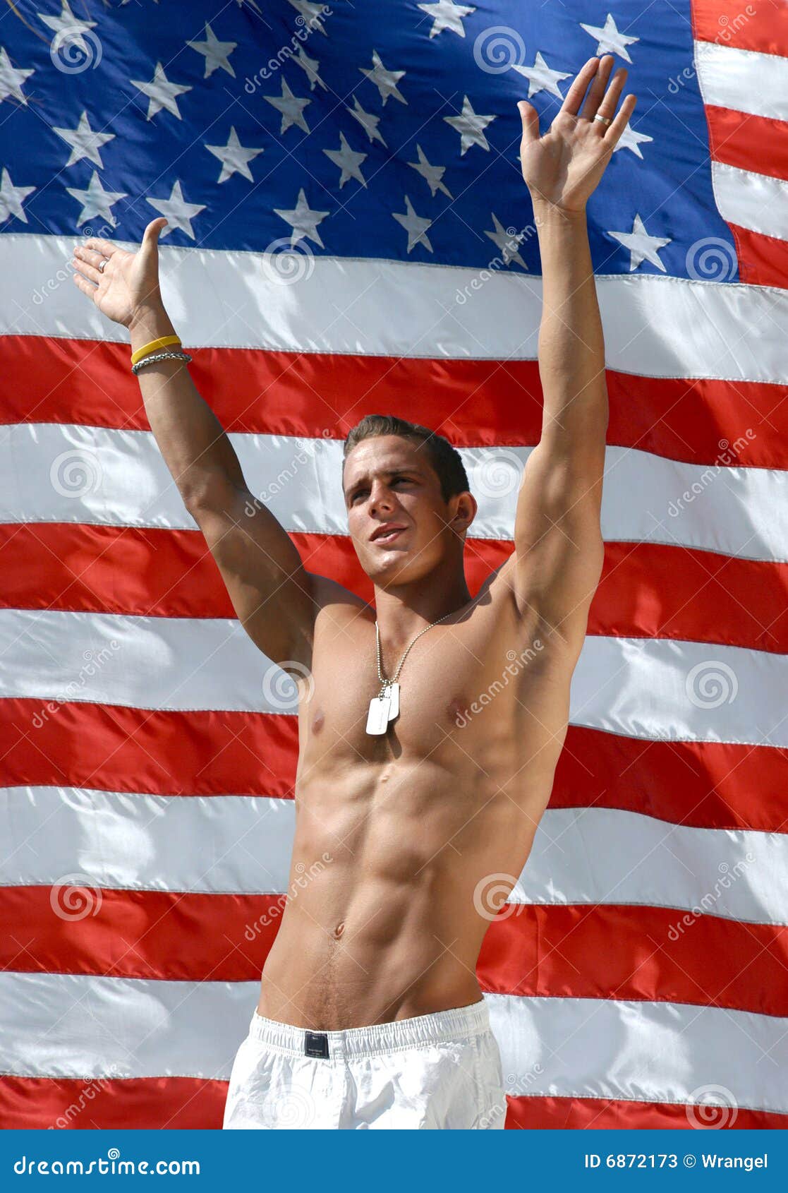 Muscular Man with US Flag Behind Stock Image - Image of muscular ...