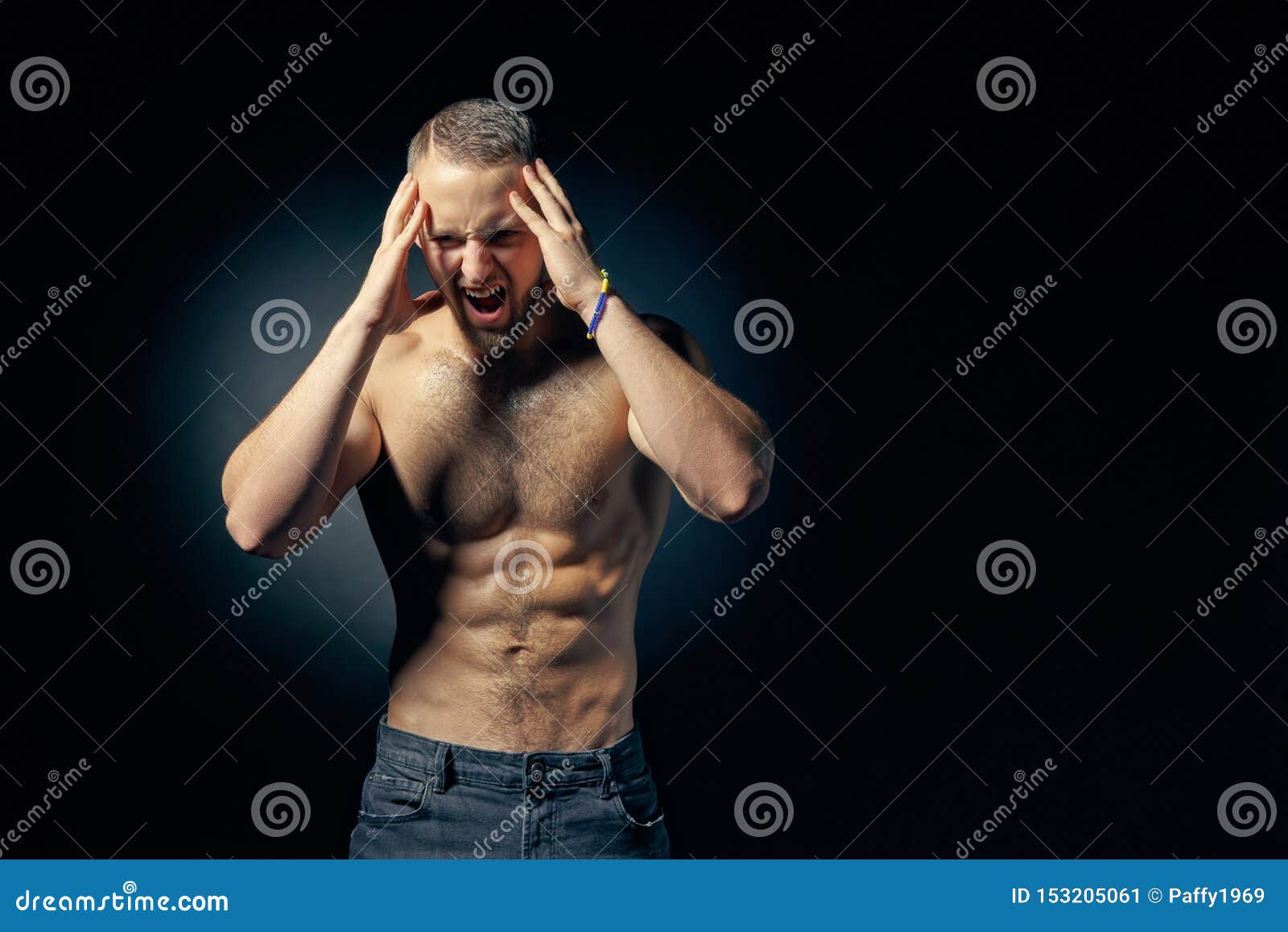 Muscular Shirtless Man Screaming Stock Image - Image of emotion ...
