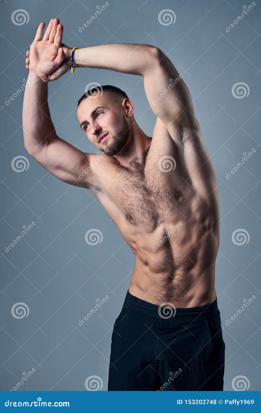 Muscular Shirtless Man Stretching Stock Photo - Image of person, beauty ...