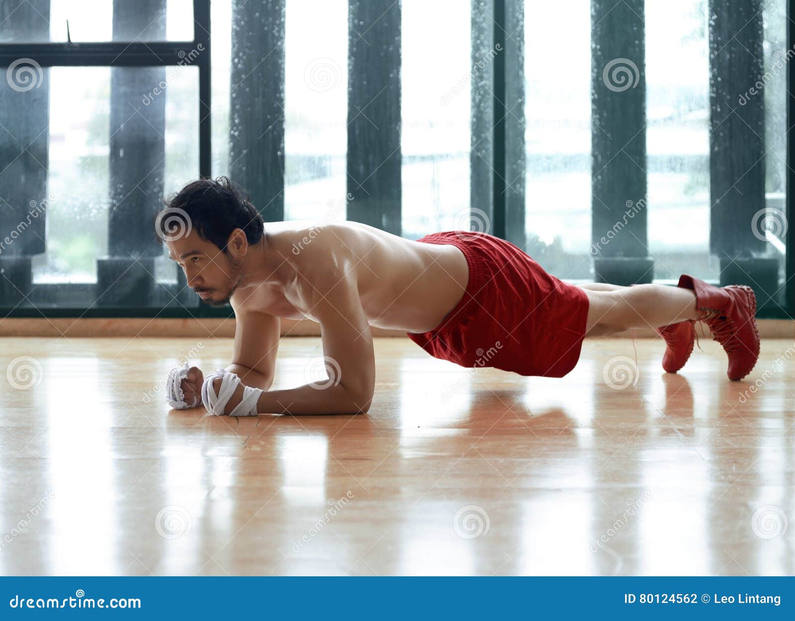 Muscular and Strong Asian Guy Doing Plank Exercise Stock Photo - Image ...