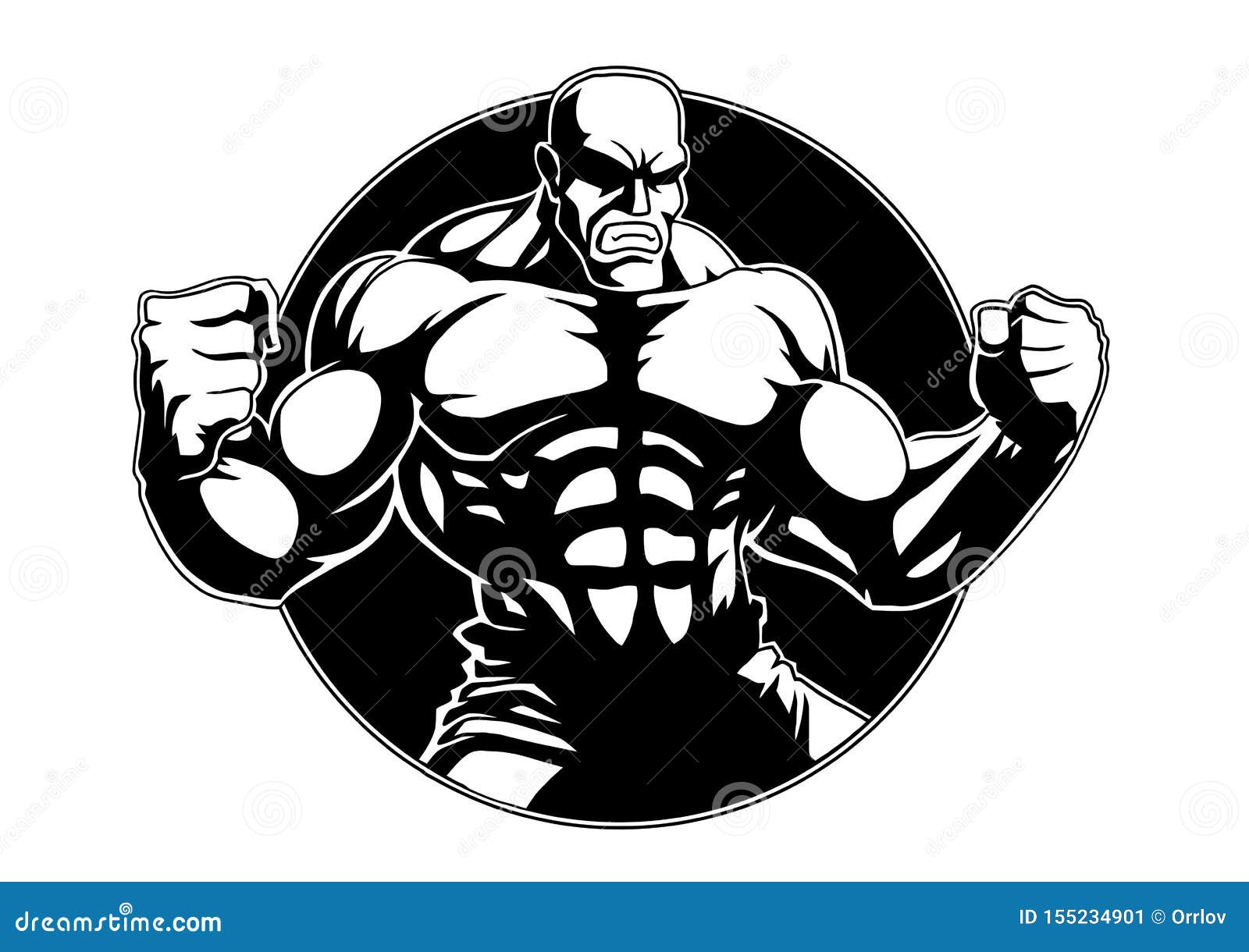 Muscular Strong Bodybuilder Posing Cartoon Logo Character Stock