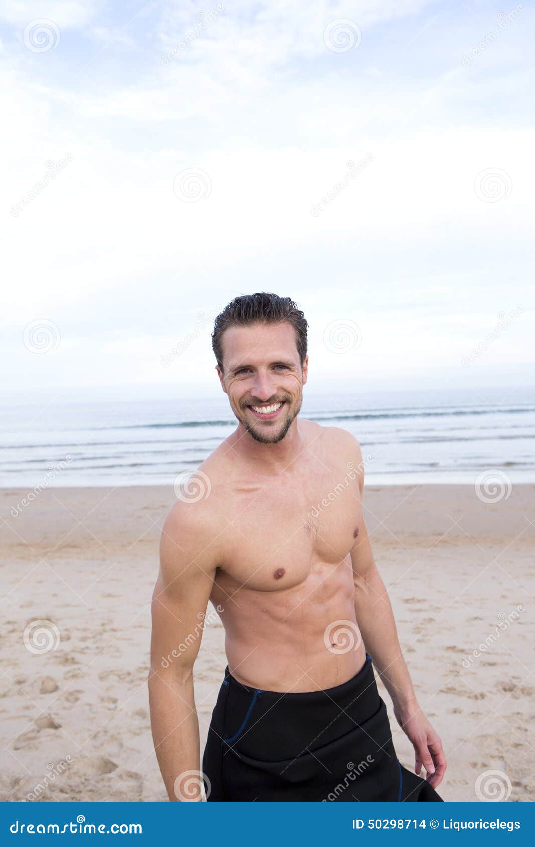 Muscular Surfer on Beach stock photo. Image of outdoors - 50298714