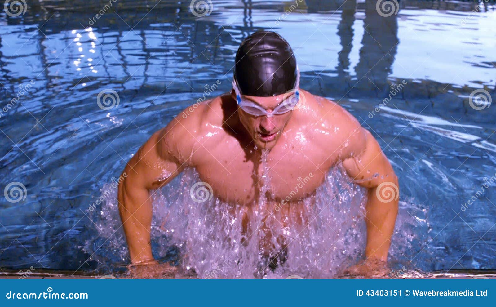 Muscular Swimmer Emerging from Pool and Pulling Himself Up Stock Video ...