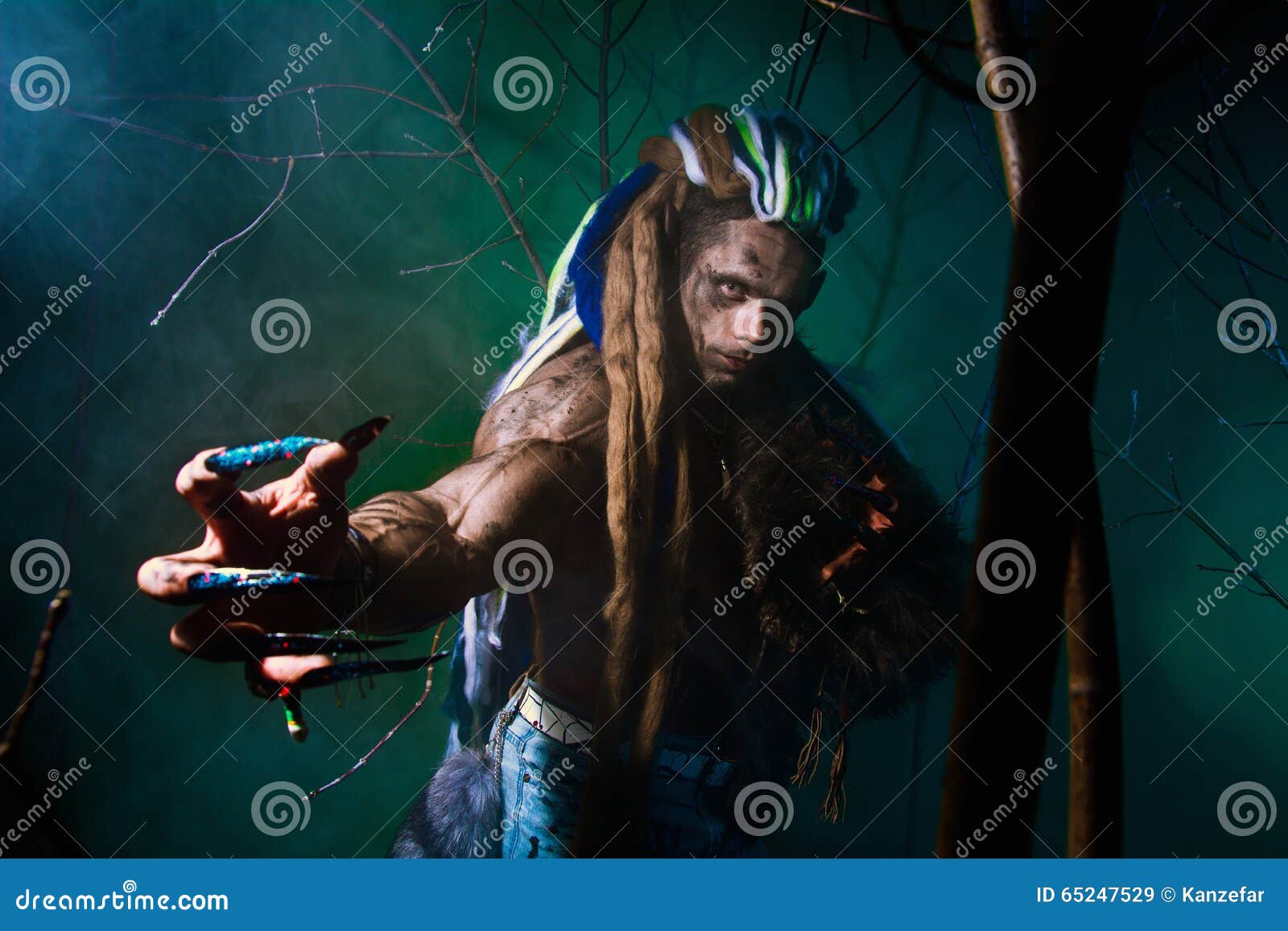 Muscular Werewolf with Dreadlocks with Long Nails among the Bran Stock ...