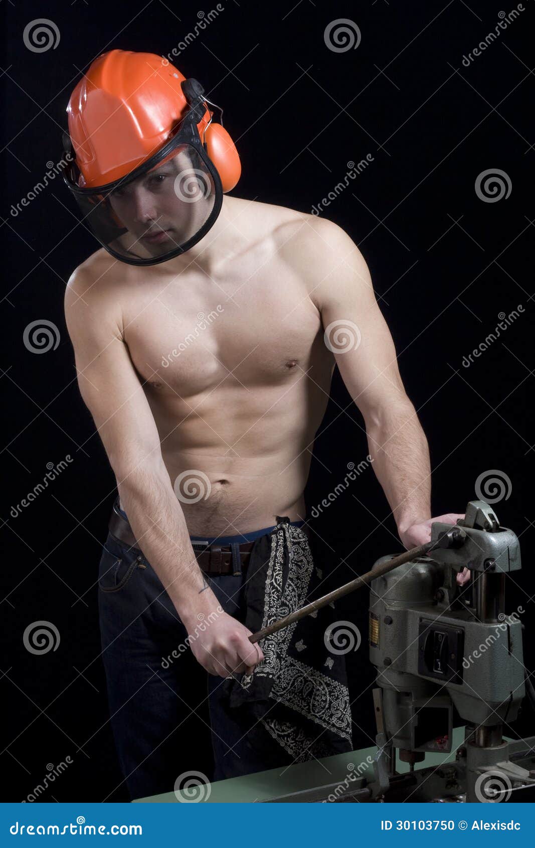 Muscular Worker with Helmet Stock Photo - Image of male, drilling: 30103750